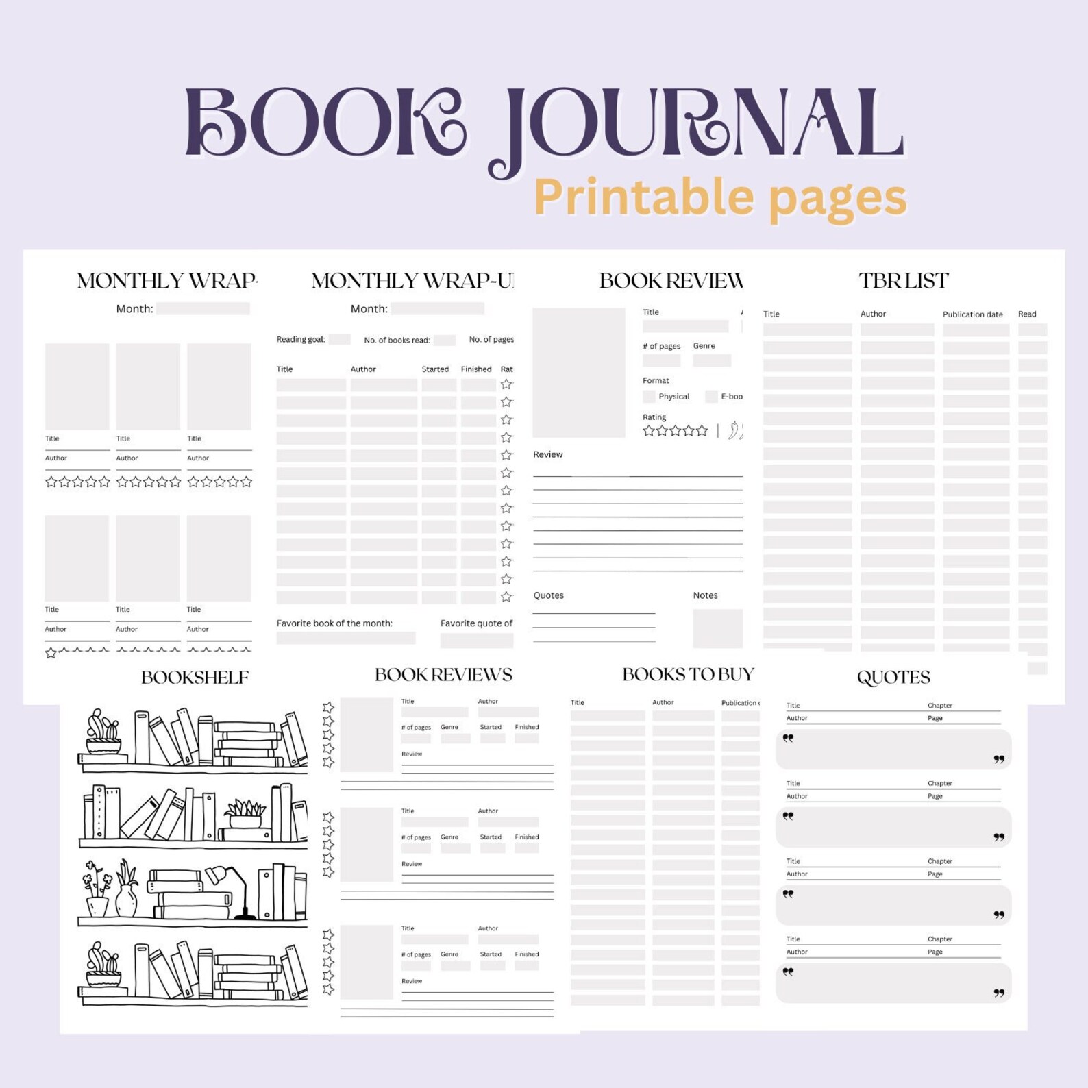Book Journal Printable Pages Book Reviews Wrap Ups Tbr - Etsy