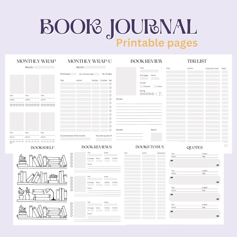Book Journal Printable Pages Book Reviews Wrap Ups Tbr - Etsy