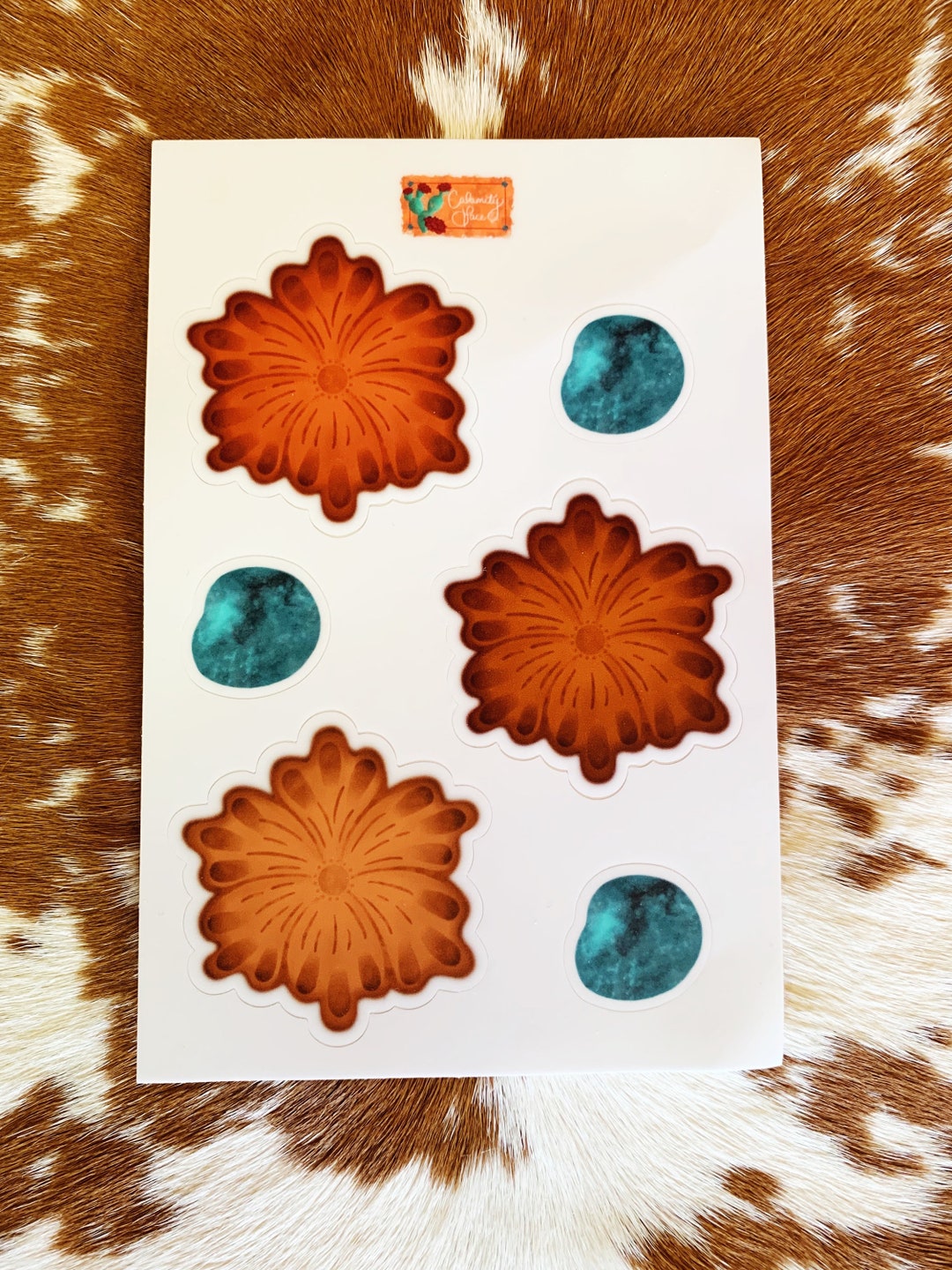 Tooled Leather & Turquoise Vinyl Sticker Sheet/ Weatherproof/ Farm ...
