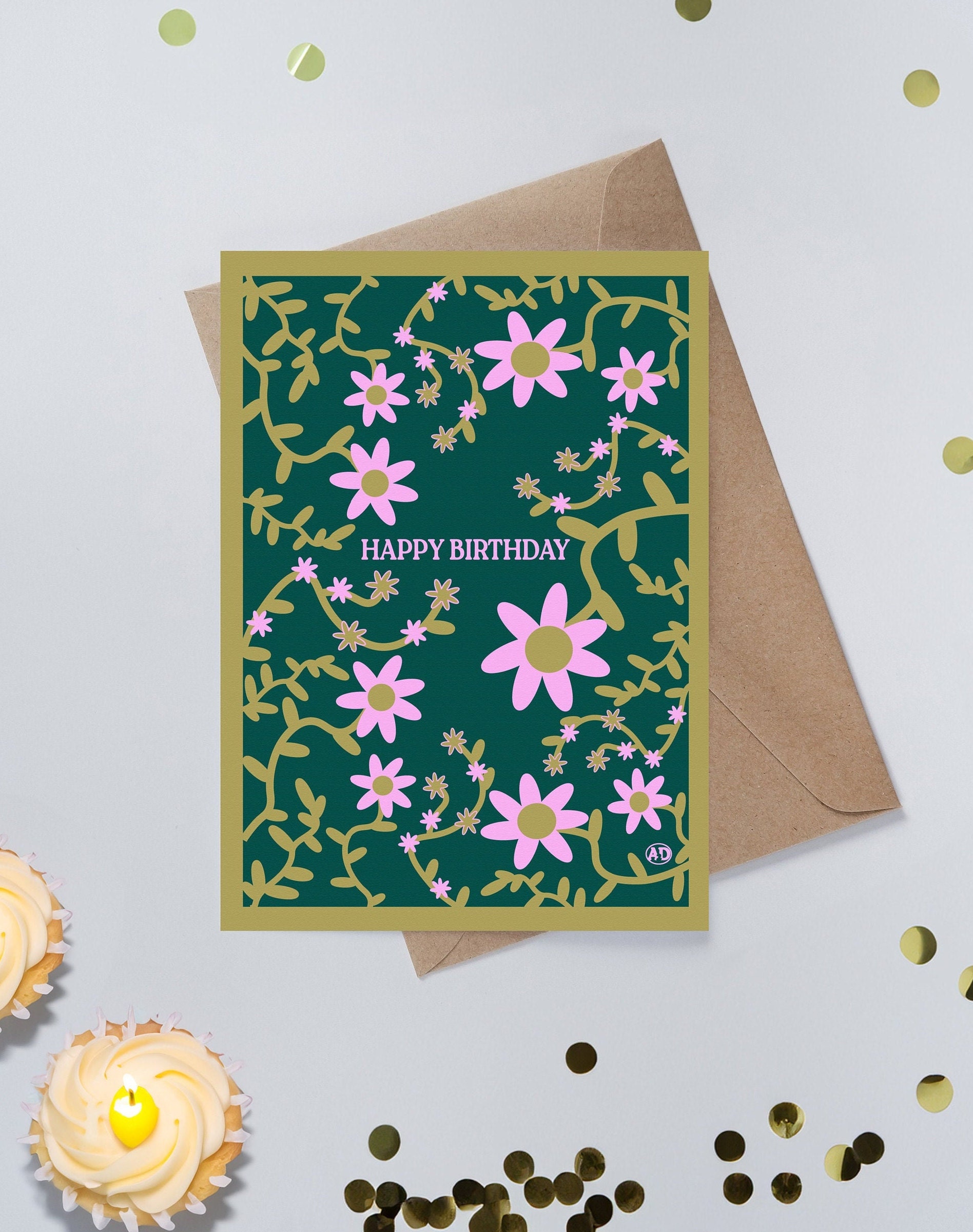 Flower Matte Happy Birthday Card - Etsy