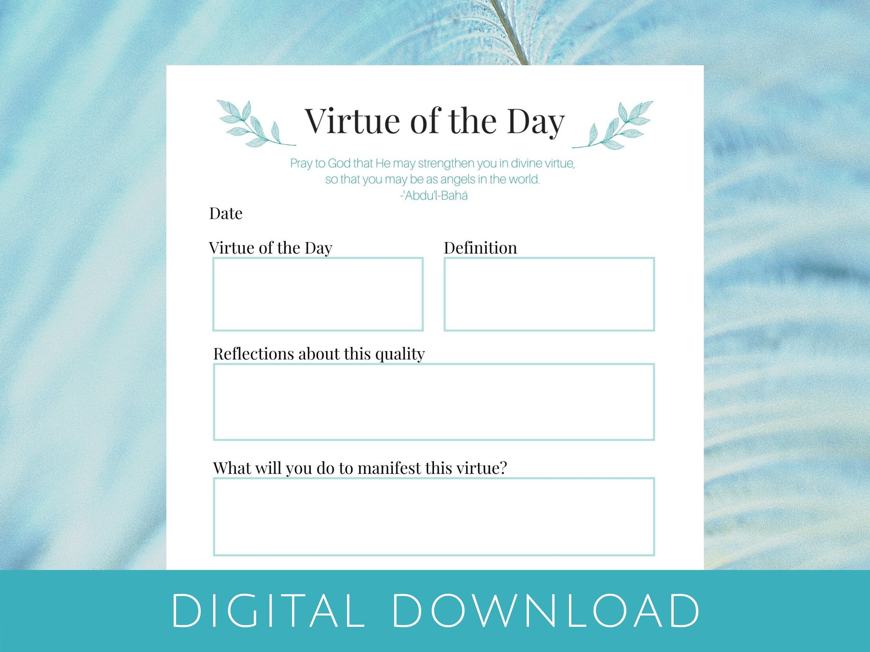 A4 Printable Virtues Journal Virtues Daily and Weekly Journal ...