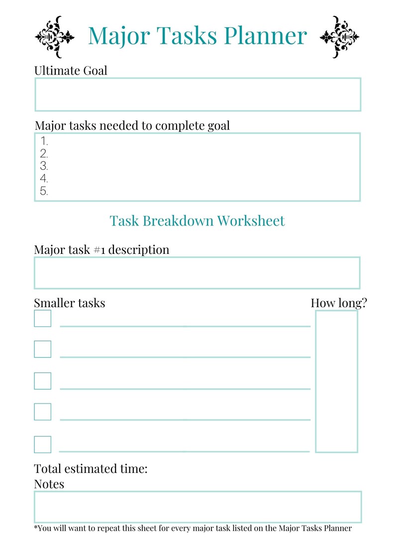 A4 Major Tasks Planner | Task Planner | Goal Planner | Setting Goals ...