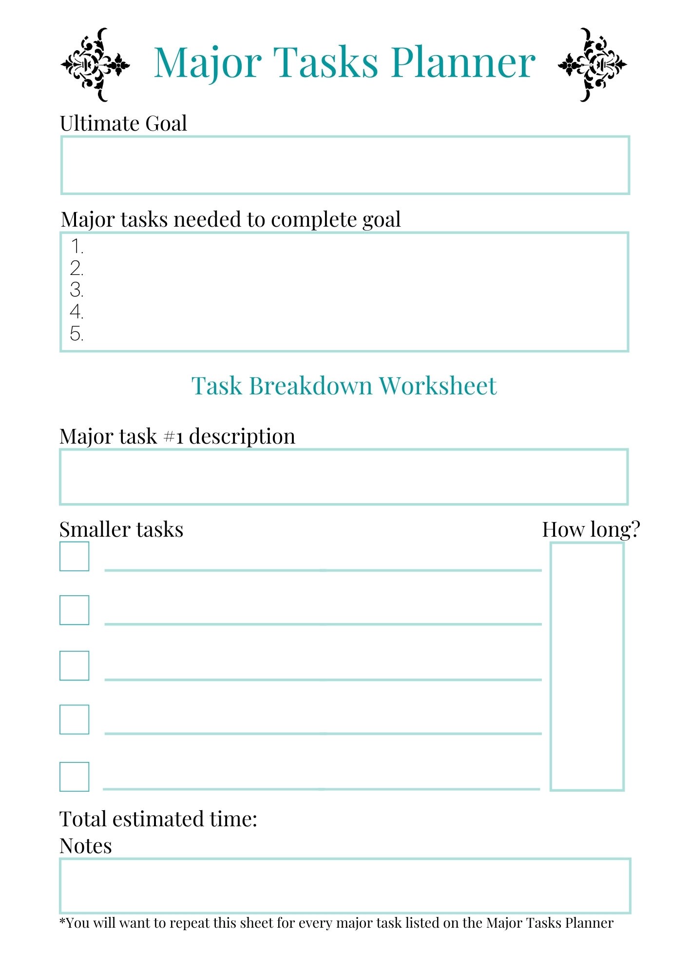 A4 Major Tasks Planner | Task Planner | Goal Planner | Setting Goals ...