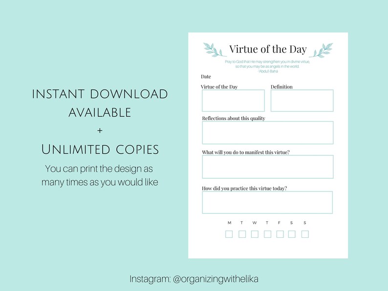 A4 Printable Virtues Journal Virtues Daily and Weekly Journal ...