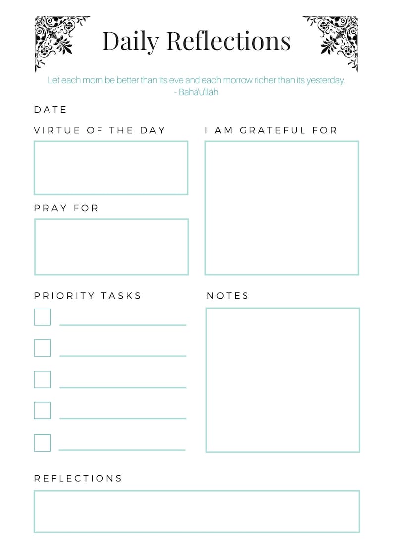 A4 Printable Daily Reflections Journal | Gratitude Planner ...