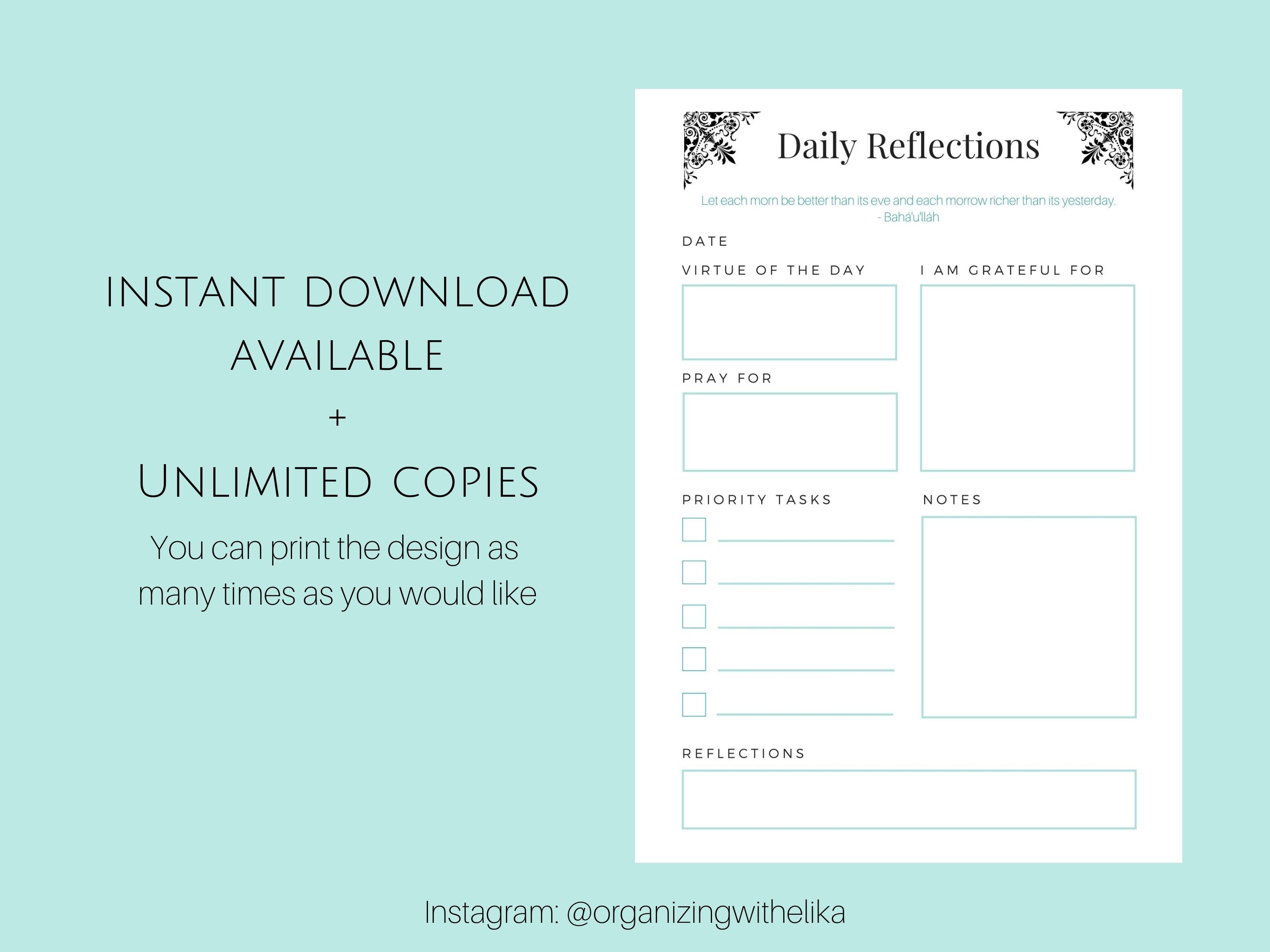 A4 Printable Daily Reflections Journal | Gratitude Planner ...