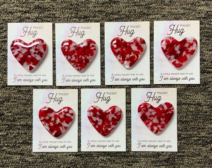 Fused Glass Pocket Hugs-heart Shape, Red/white/clear MHG900 - Etsy