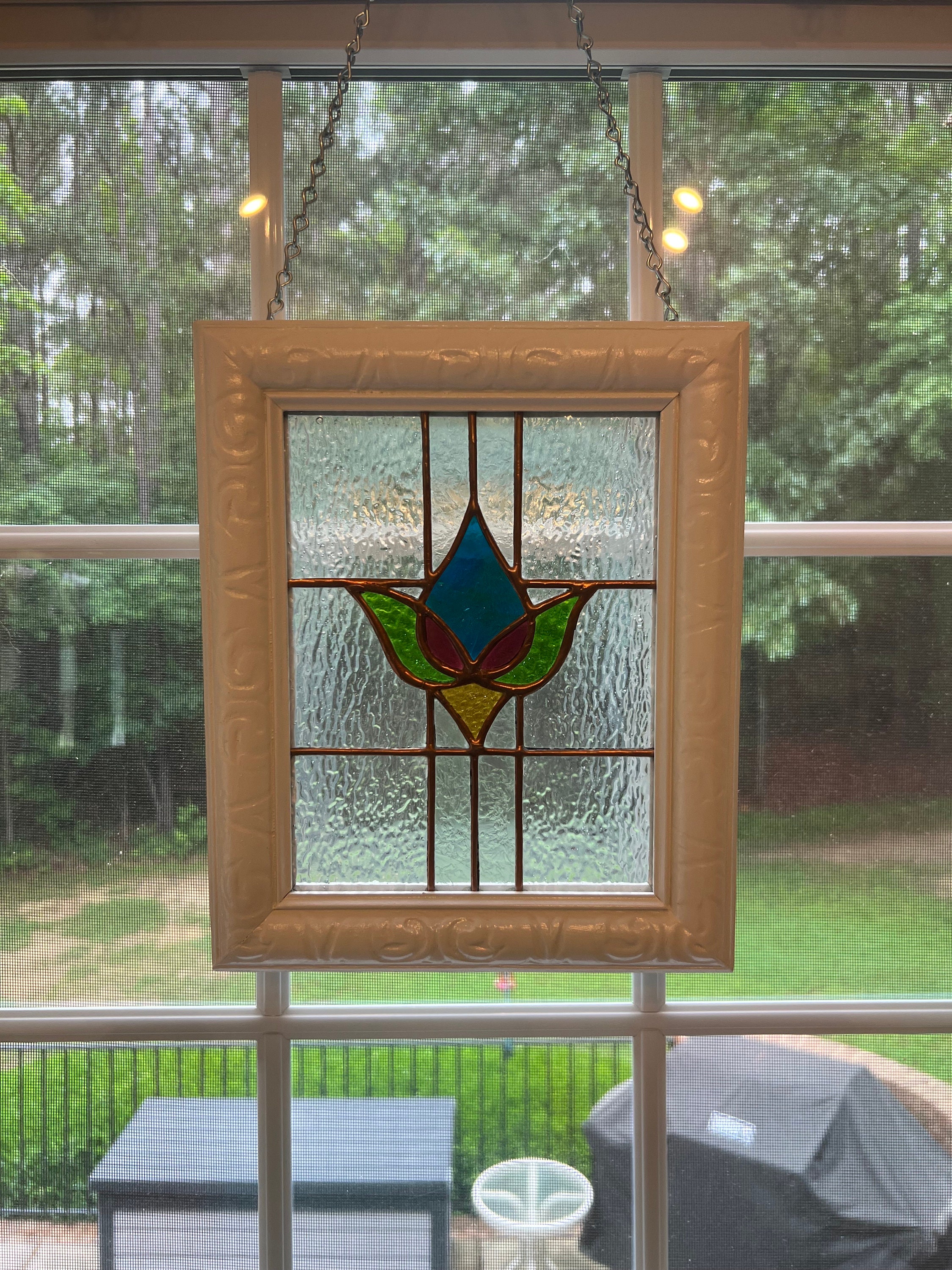 Stained Glass Window Panel-art Deco Flower Blue/green/pink/gold MHG1003 ...