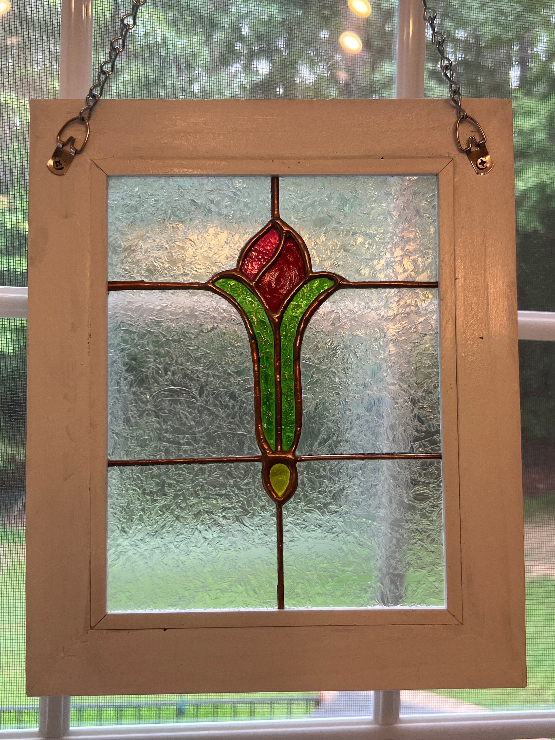 Stained Glass Window Panel-art Deco Flower Red/green MHG1000 - Etsy