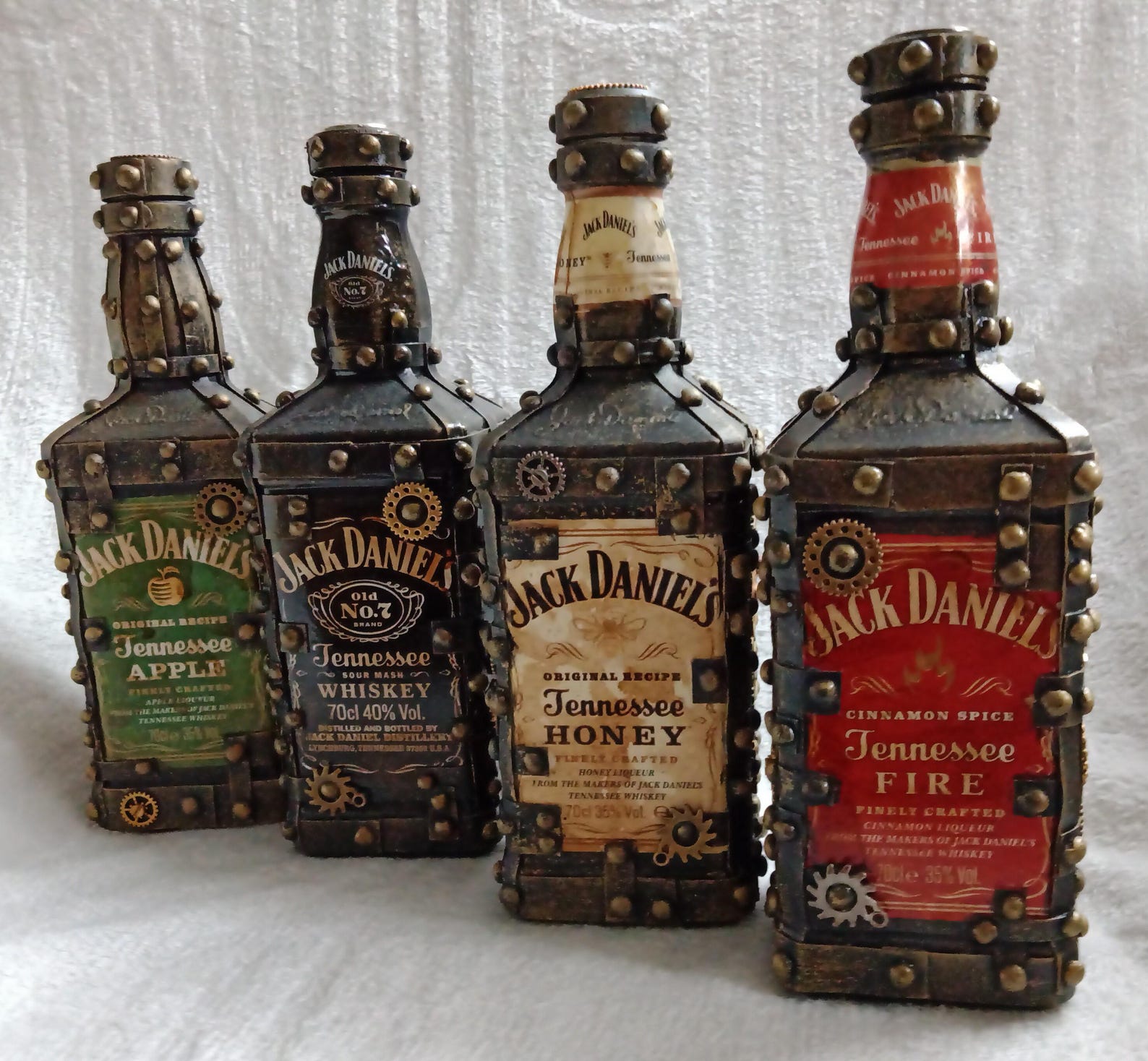 Set of 4 Jack Daniels Steampunk Bottles 70cl / Vintage Gift / Bookish ...