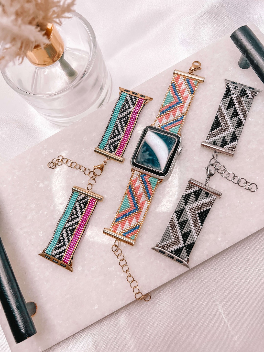 Miyuki Beaded Apple Watch Band: Stainless Steel, Adjustable Strap - Etsy