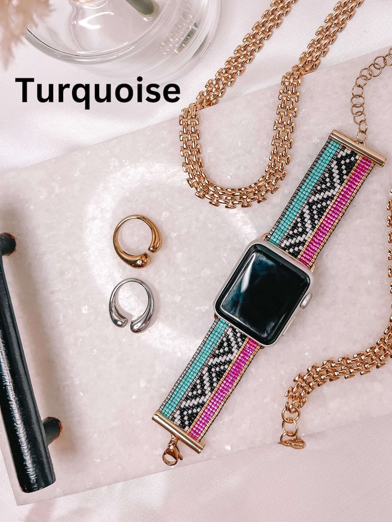 Miyuki Beaded Apple Watch Band: Stainless Steel, Adjustable Strap - Etsy