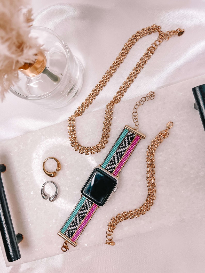 Miyuki Beaded Apple Watch Band: Stainless Steel, Adjustable Strap - Etsy