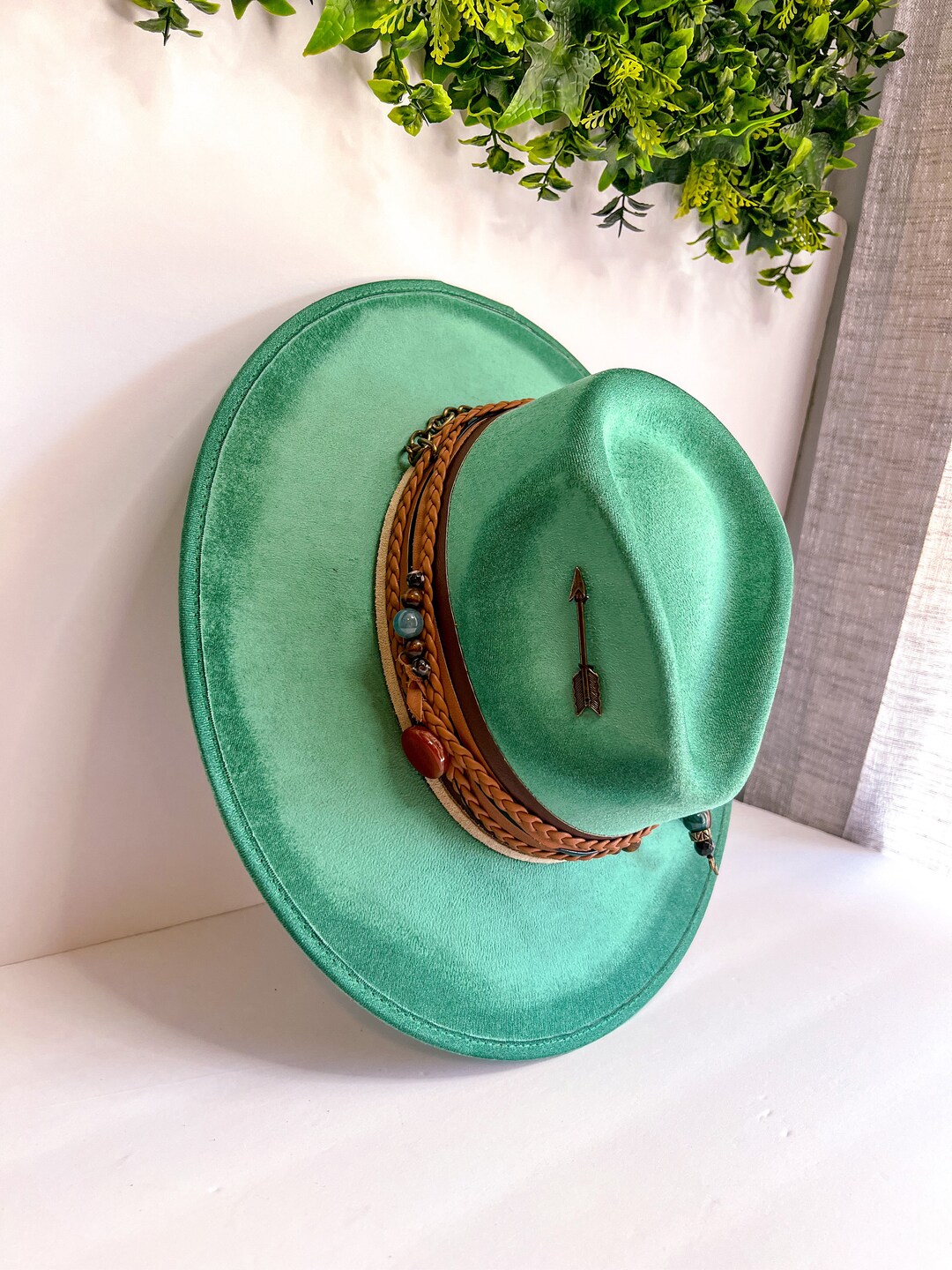 Turquoise Fedora Hat, Western Hat, Handmade From Mexico, Suede Fedora ...