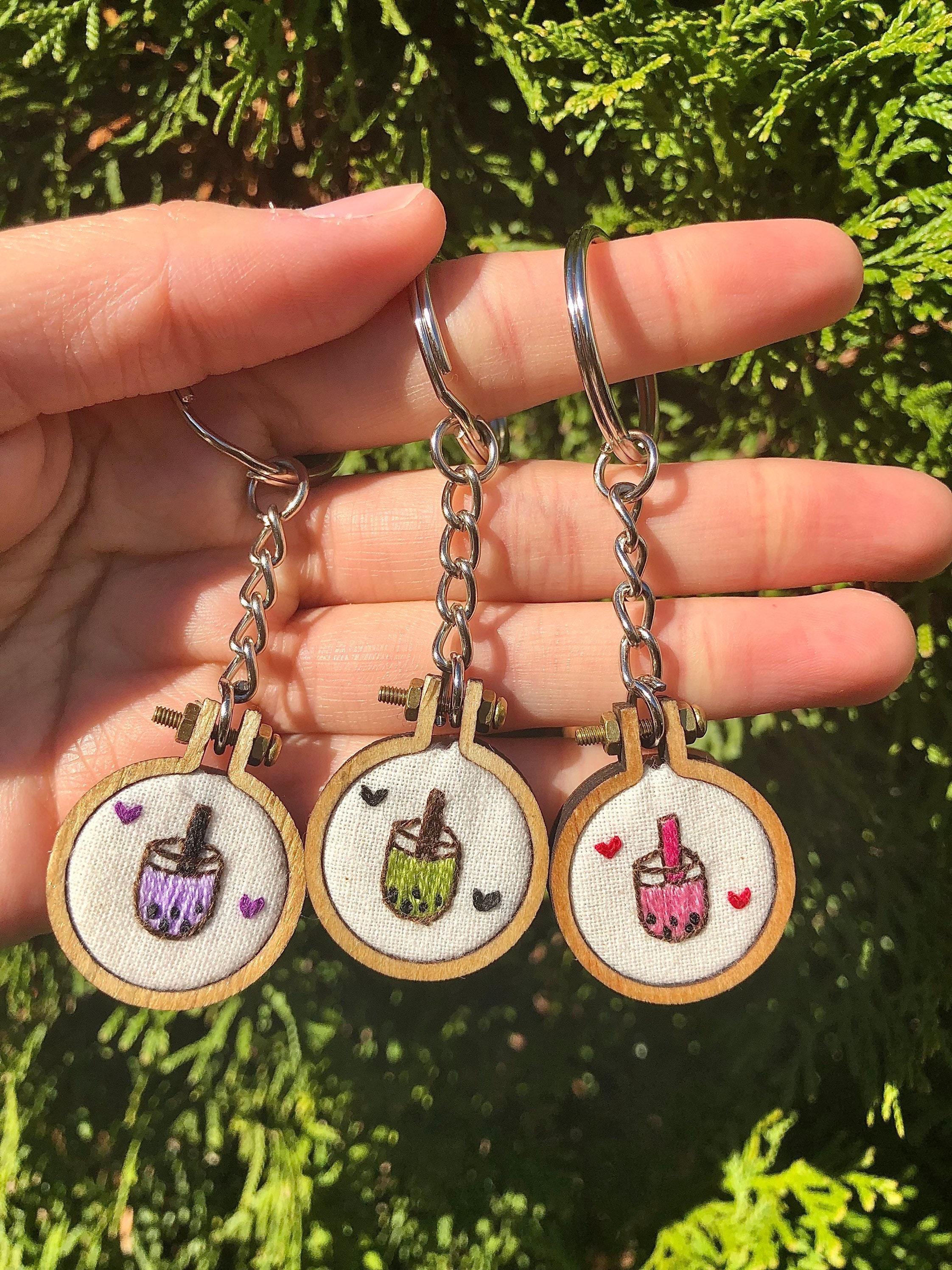 Hand Embroidered Boba Keychain Bubble Tea Keychain - Etsy