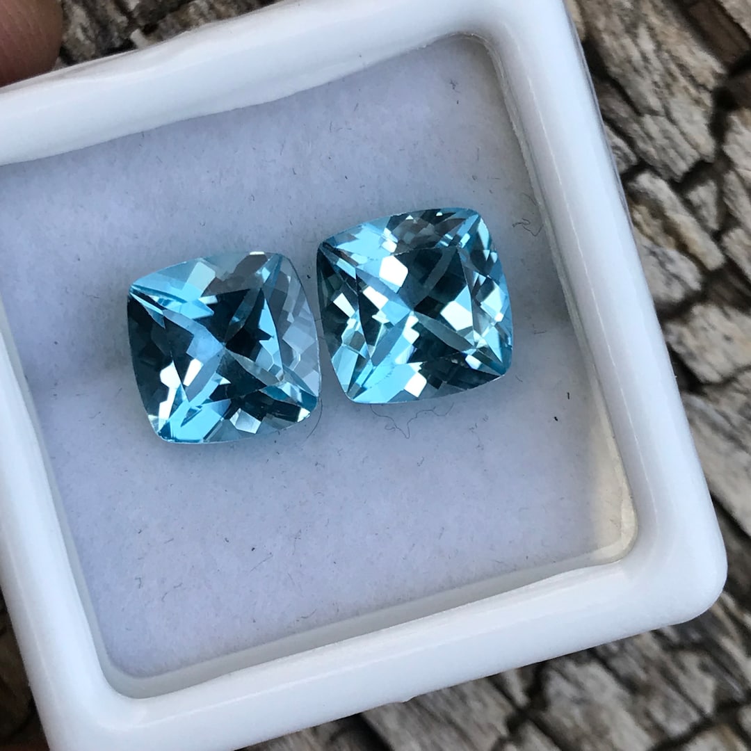 Natural Swiss Blue Topaz - 8 MM Blue Topaz Cushion Pair - December ...