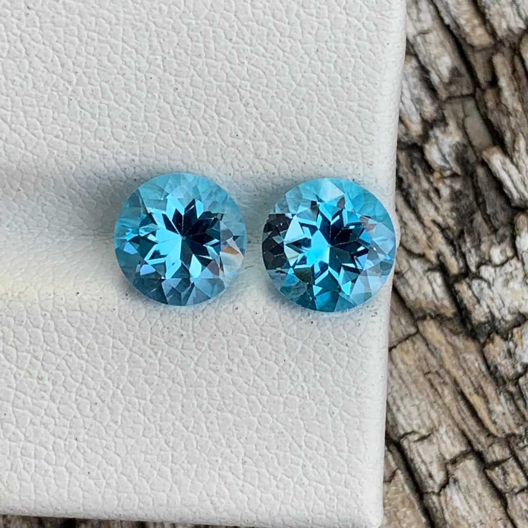 Natural Swiss Blue Topaz Pair - Swiss Blue Topaz 7 MM Round Pair ...