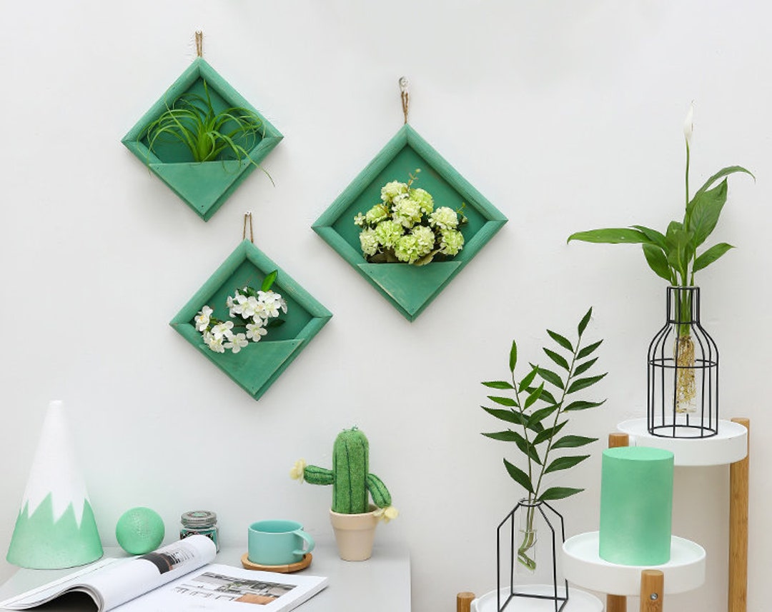 Greenery Home Decor，green Series Imitation Flowers Wall Art Deco Wood ...
