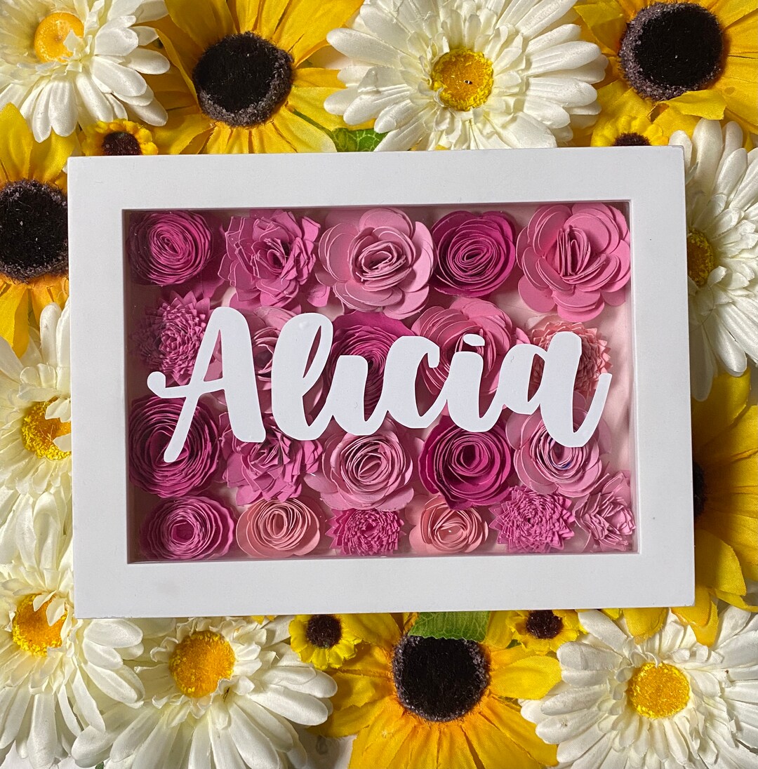 Floral Shadow Box, Custom Shadow Boxes With Name, Name Shadow Box, 5x7 ...