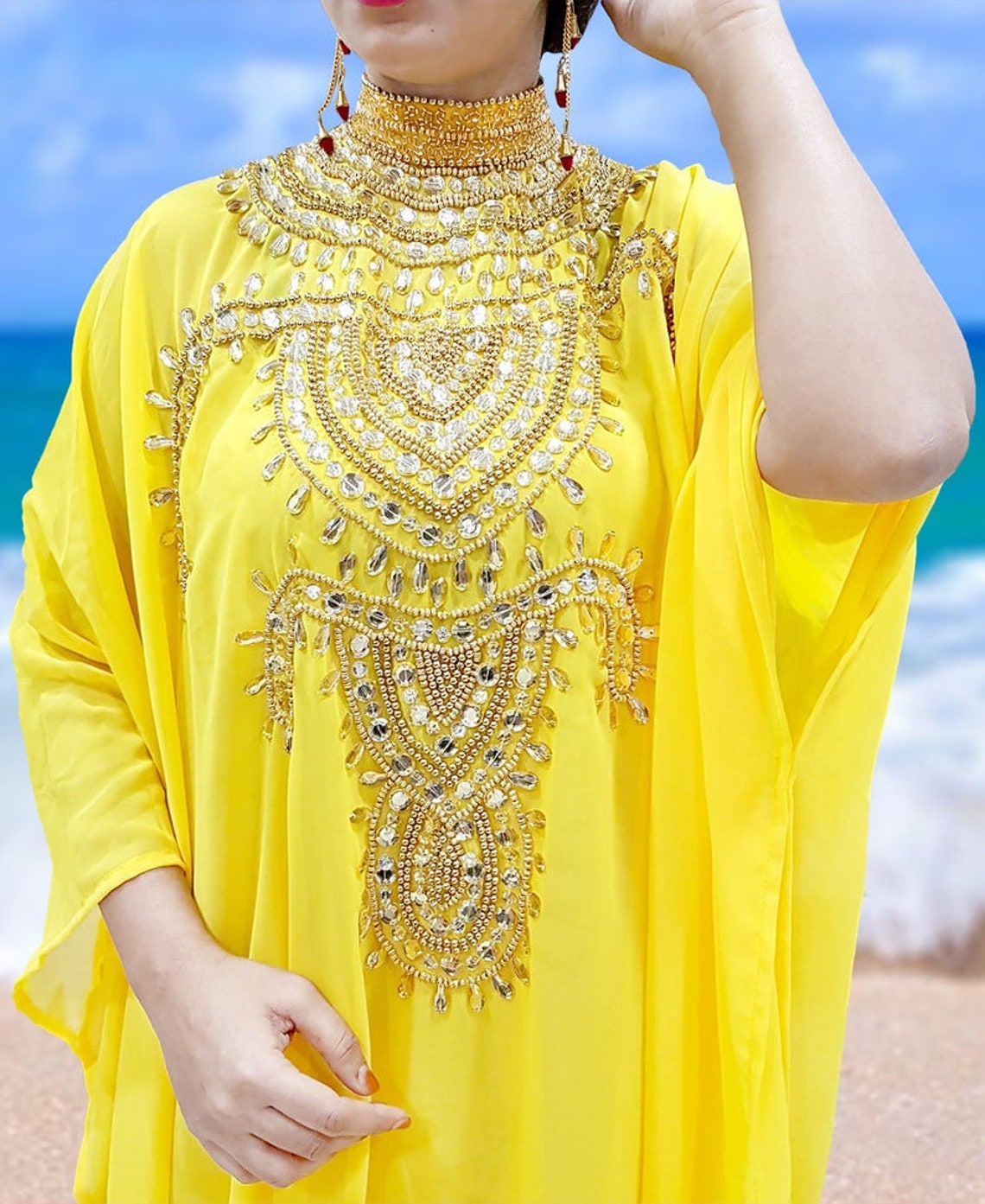 Women Yellow Cover up Beach Kaftan Dress Spring Kaftan Brown - Etsy