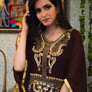 Women Brown and Gold Beaded Kaftan Dressess for African Hebrew ...