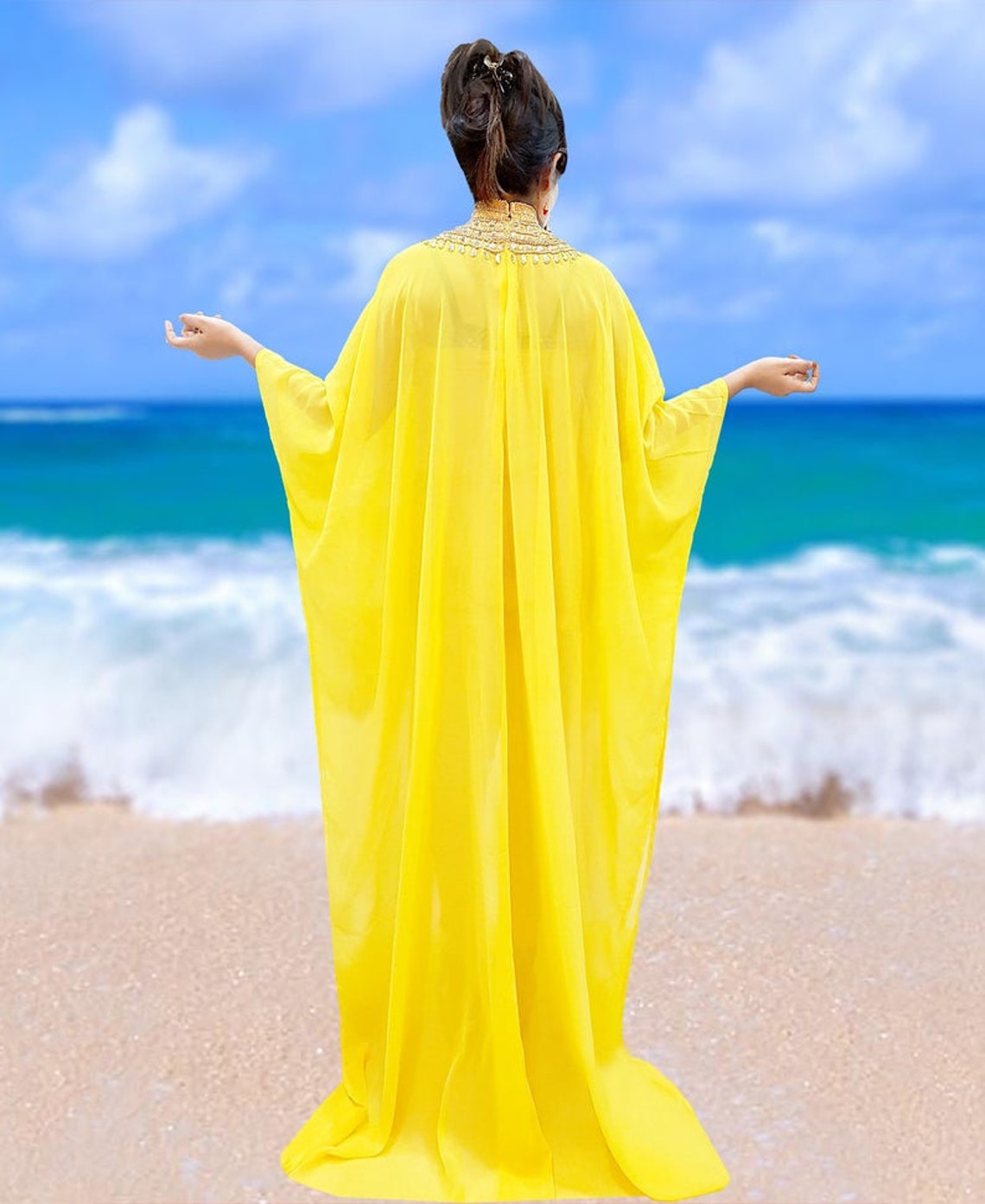 Women Yellow Cover up Beach Kaftan Dress Spring Kaftan Brown - Etsy