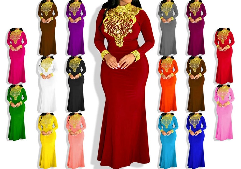 Women African Maroon and Gold Kaftan Dress for Wedding Dashiki - Etsy