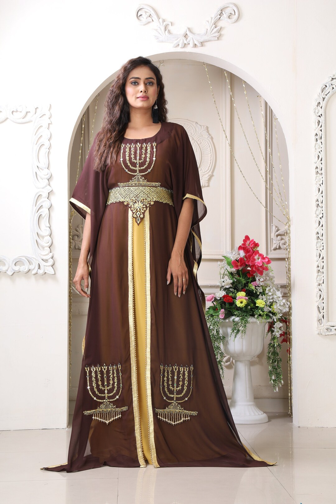 Brown and Gold Kaftan | Kaftan Robe | Plus Size Kaftan | Summer Kaftan ...