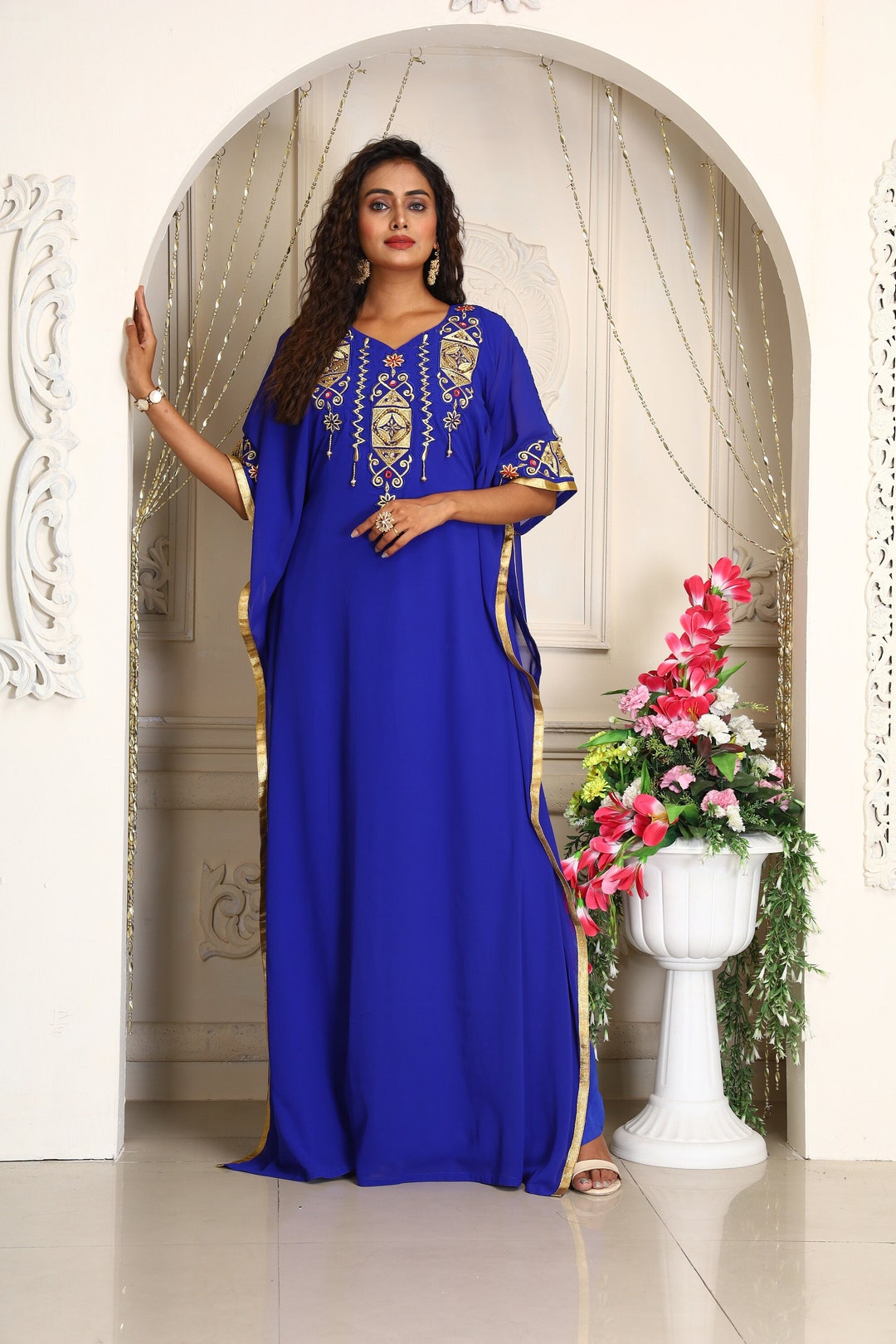Blue and Gold Kafta | Kaftan Robe | Plus Size Kaftan | Summer Kaftan ...