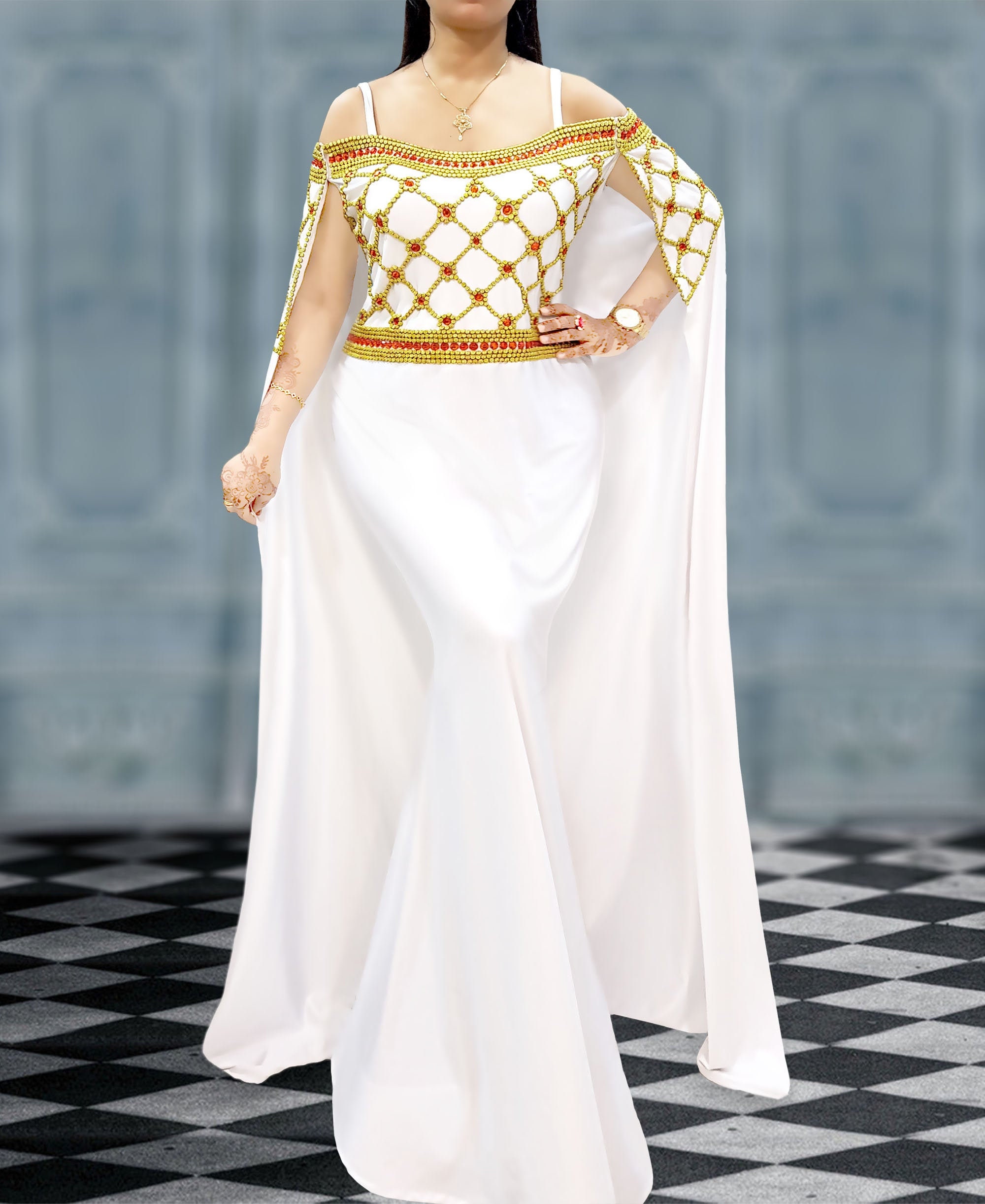 Women White and Gold off Shoulder Long Cape Formal African - Etsy