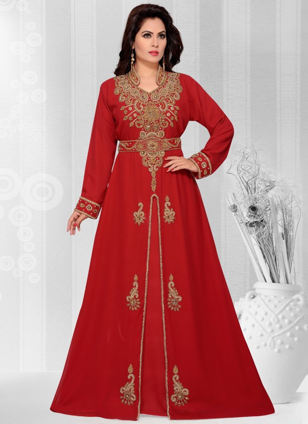 Kaftan Red and Gold for Women Jalabiya Style Free Size Moroccan Kaftan ...