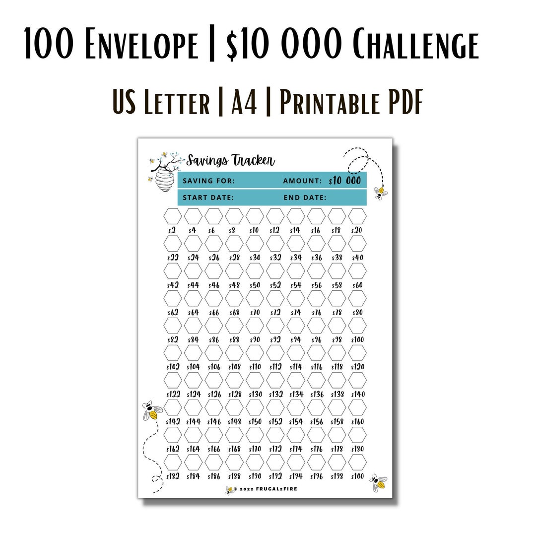 10k 100 Envelope Challenge Printable, Crush Your Savings Goals, Money ...