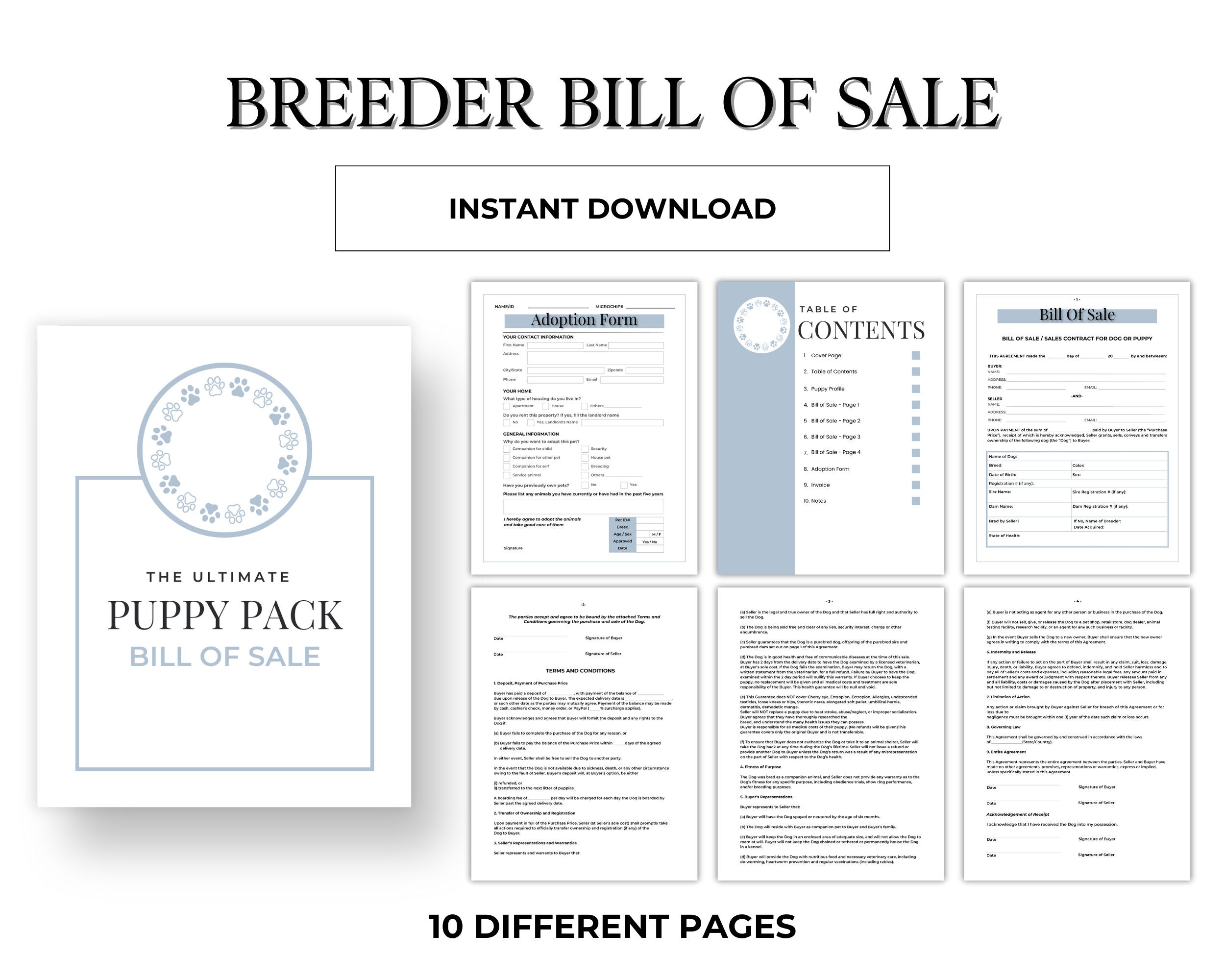 Dog Breeder Bill of Sale, Essential Dog Breeder Kit, Puppy Breeder ...