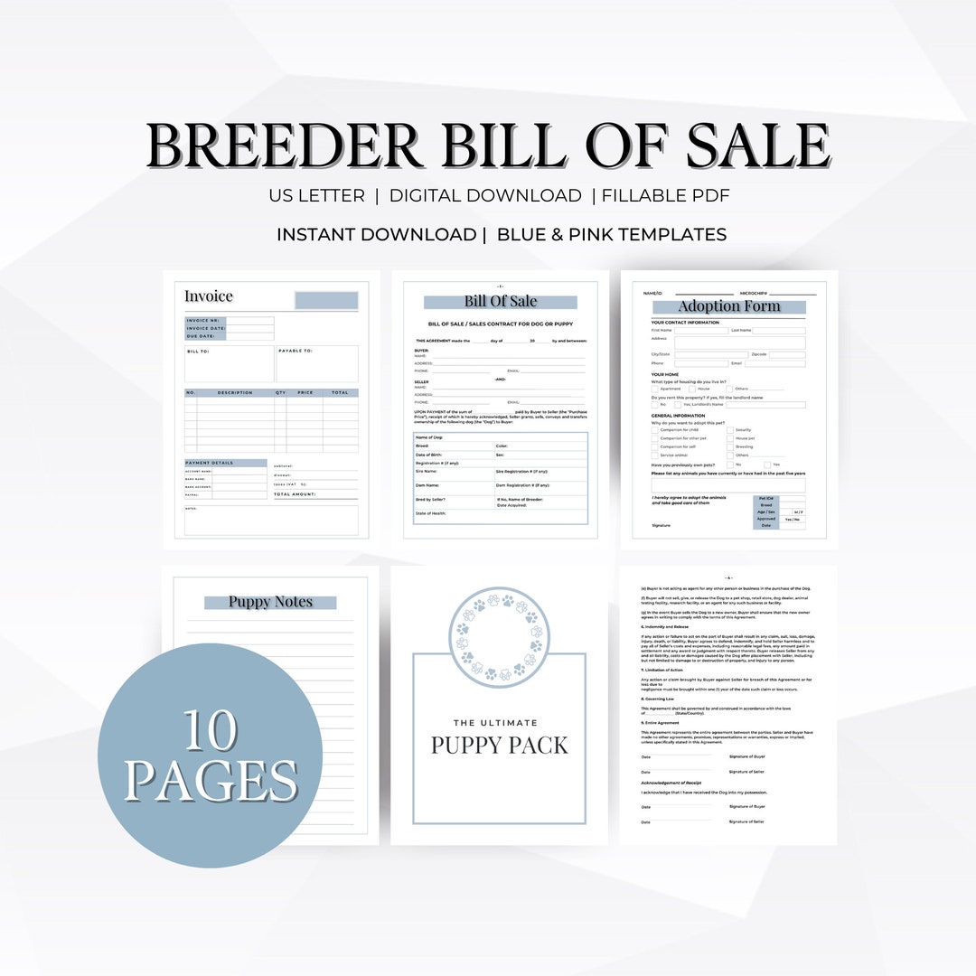 Dog Breeder Bill of Sale, Essential Dog Breeder Kit, Puppy Breeder ...