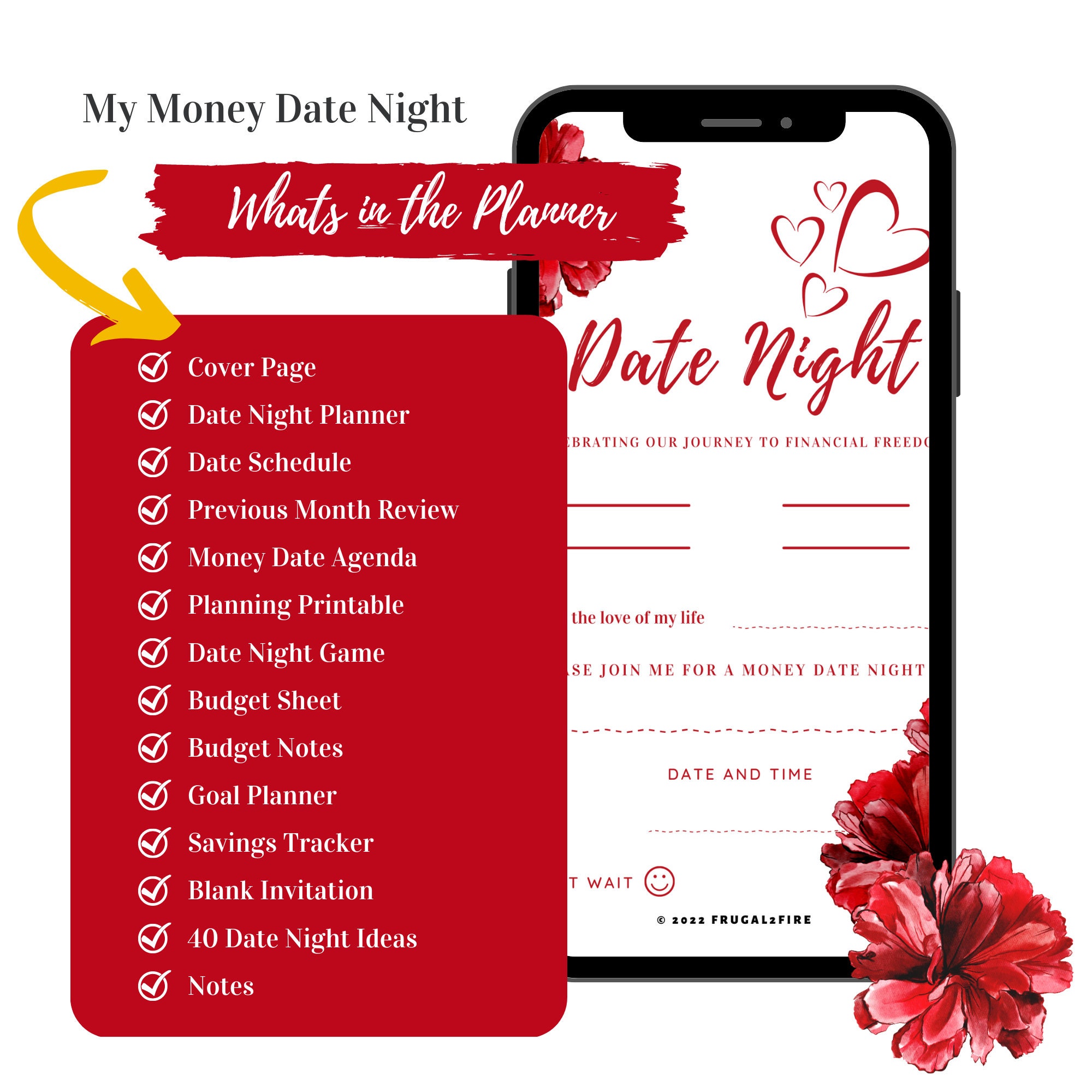 Money Date Night Planner, Date Night Ideas, Date Night Printable, Date Night Invitation, Date ...
