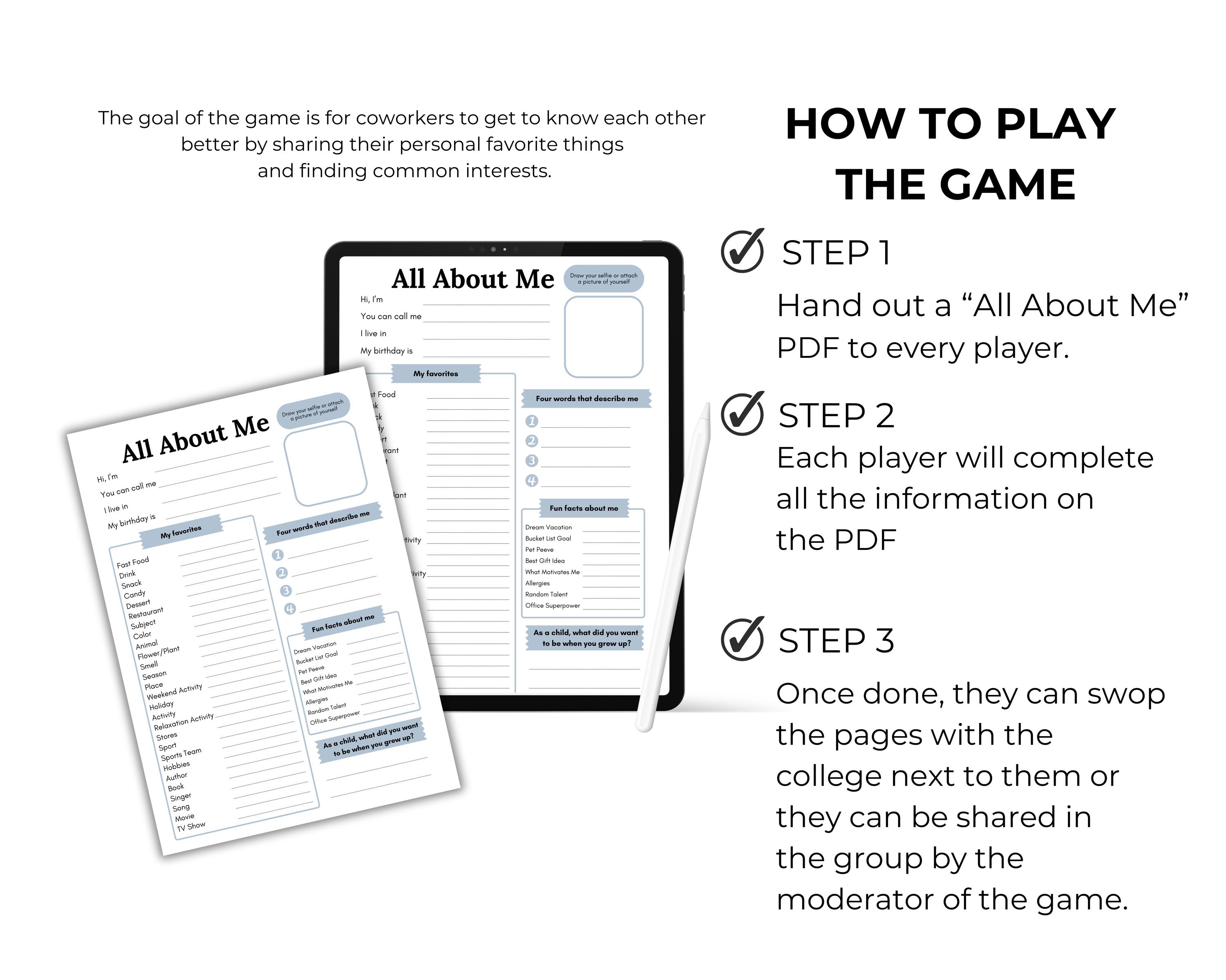 Getting to Know You Team Building Game, All About Me, Get to Know Me ...