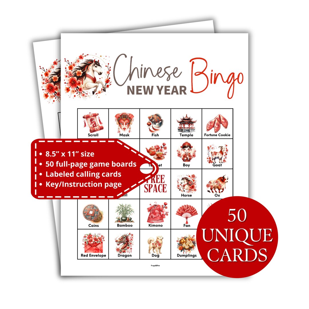 Lunar New Year Bingo Game, Year of the Horse 2026 Party Games, 50 ...