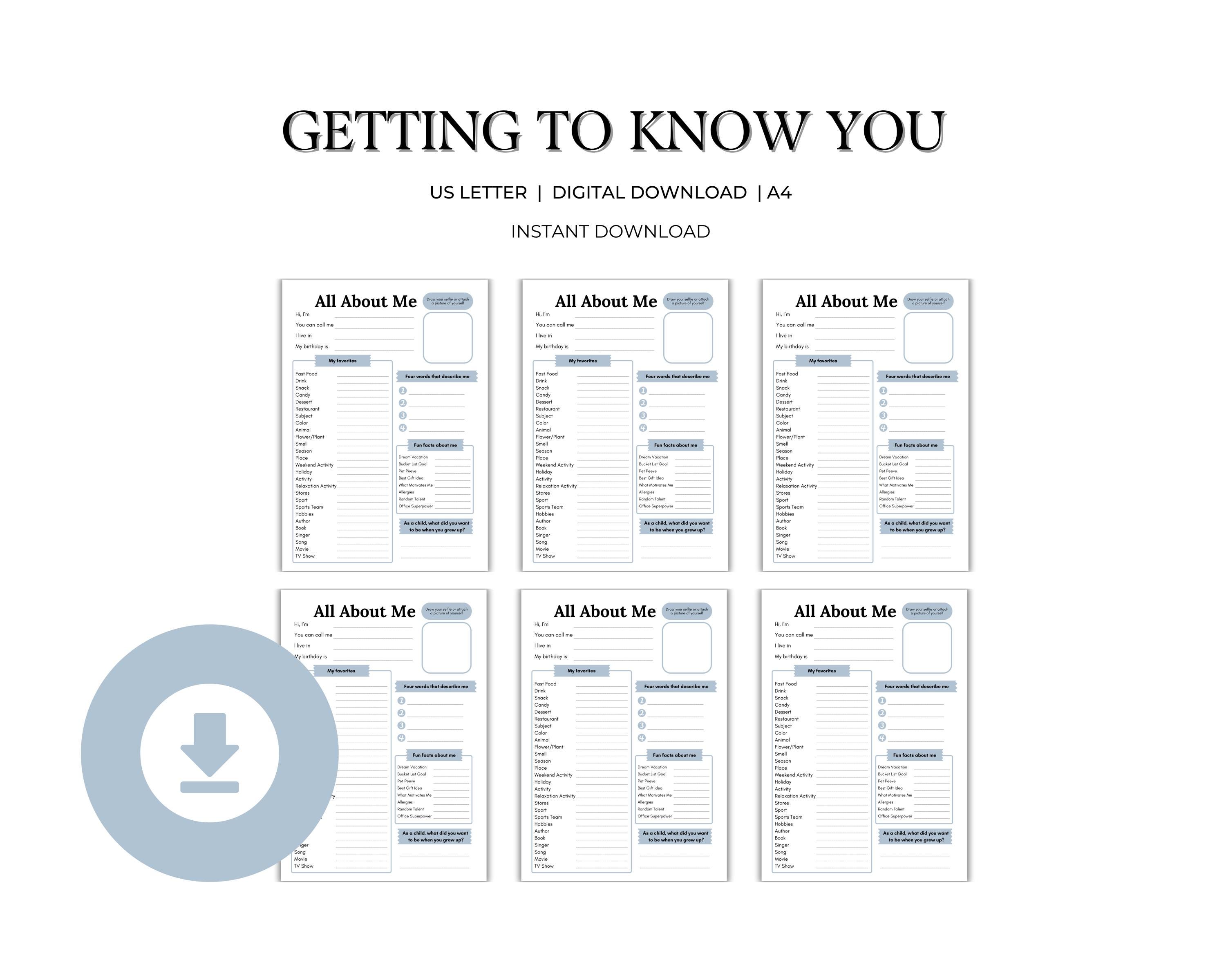 Getting to Know You Team Building Game, All About Me, Get to Know Me ...