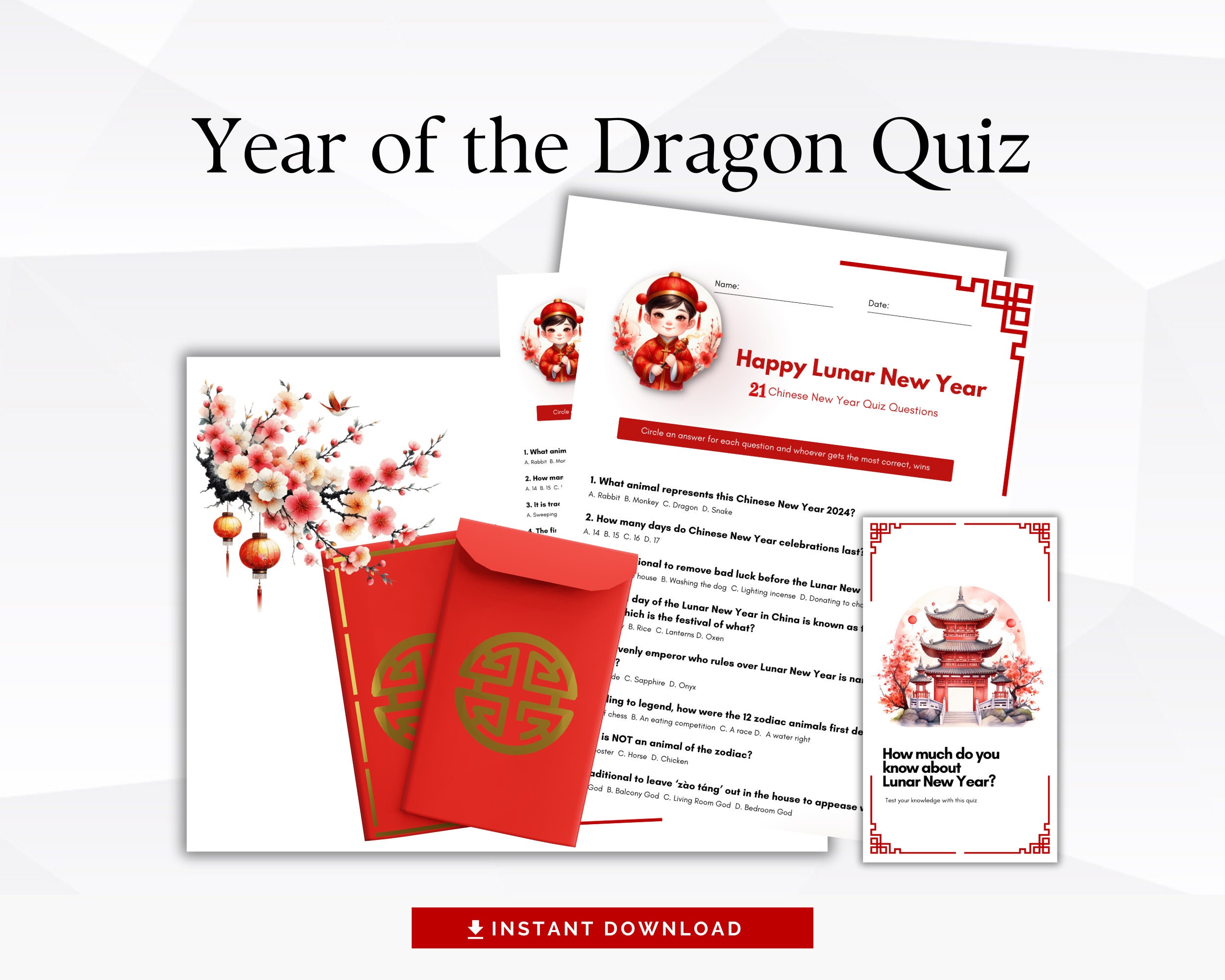 Happy Lunar New Year 2024 Trivia Game Year of the Dragon Family ...