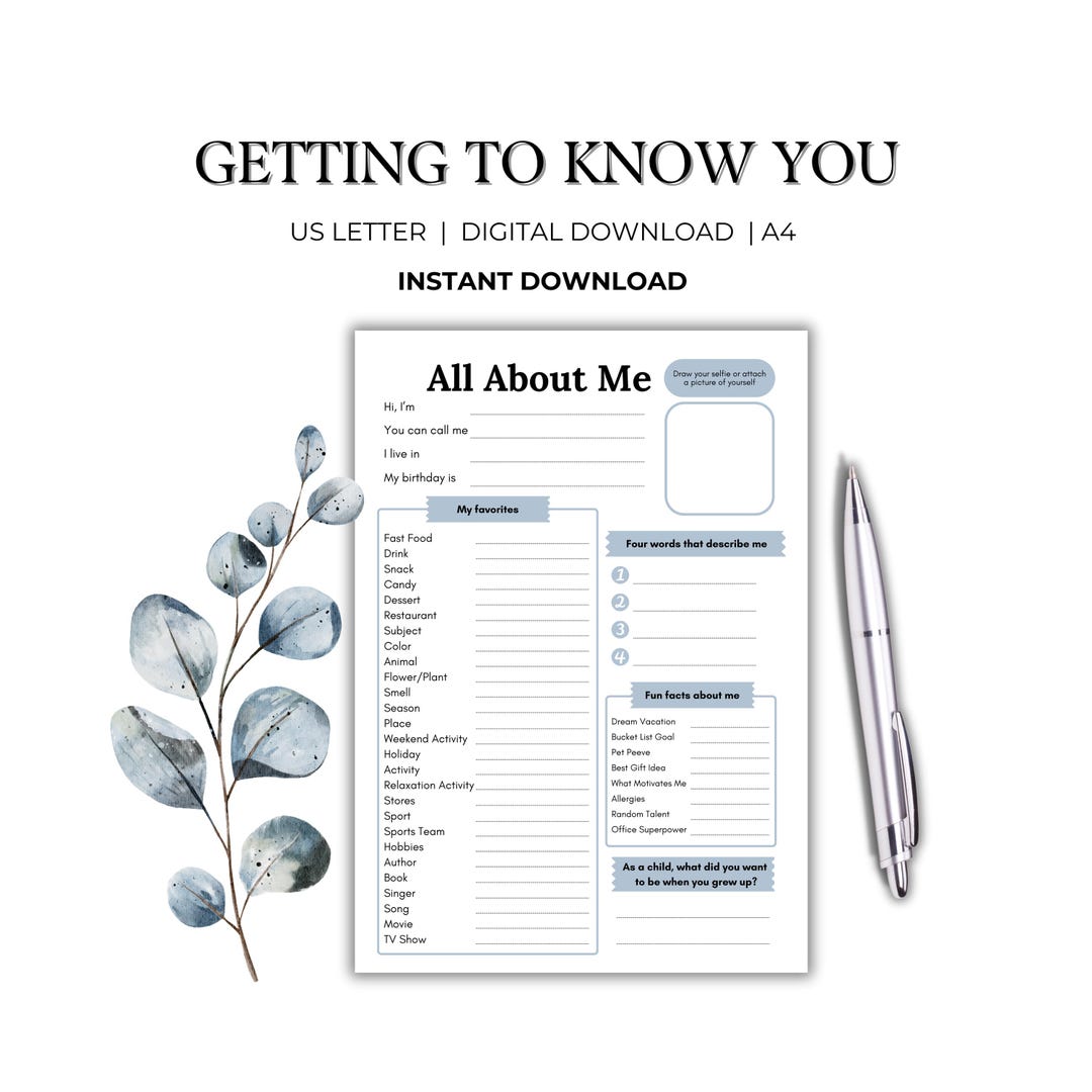 Getting to Know You Team Building Game, All About Me, Get to Know Me ...