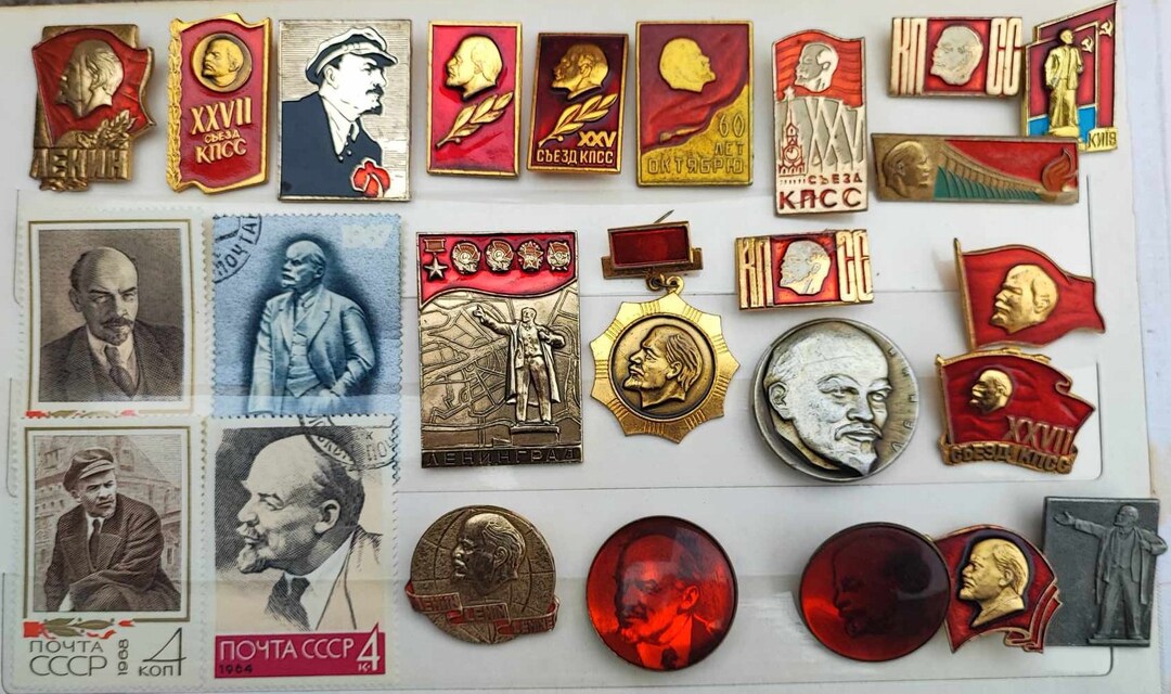Lenin Pins Vintage Badges Collection Soviet Union USSR Lenin Stamps ...