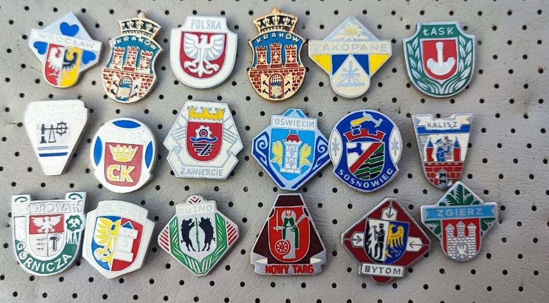 Poland Badges Vintage 1980s Krakow Polish Pins Wroclav Lask Polska ...