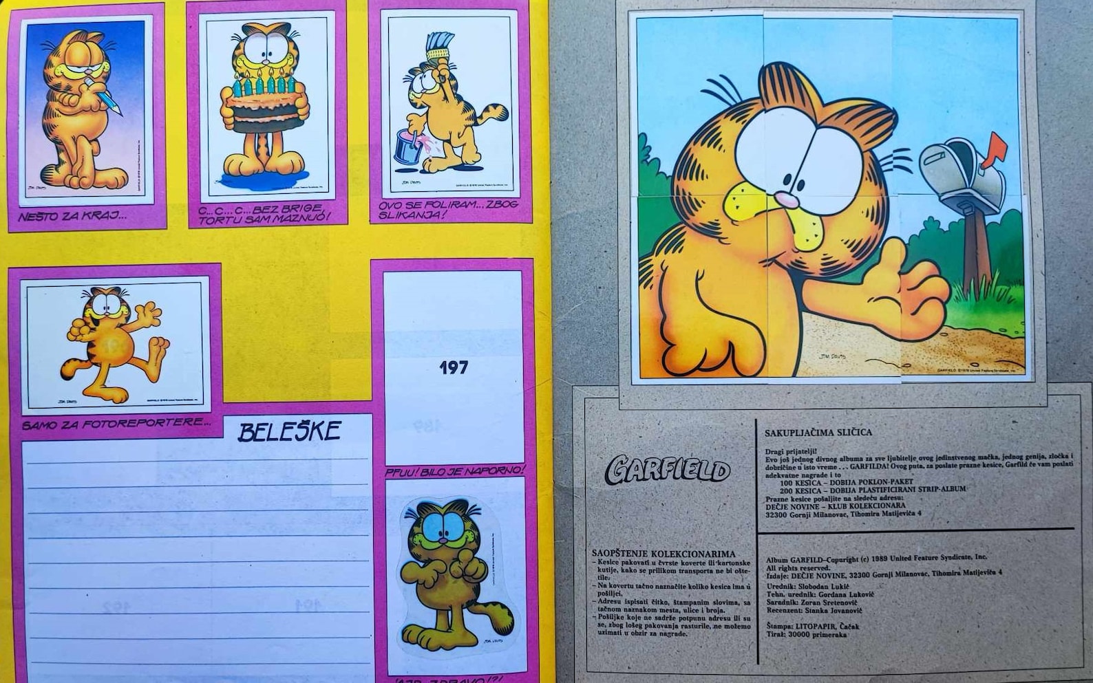 Garfield Stickers Album 1989 Panini Garfield Album Original Odie ...