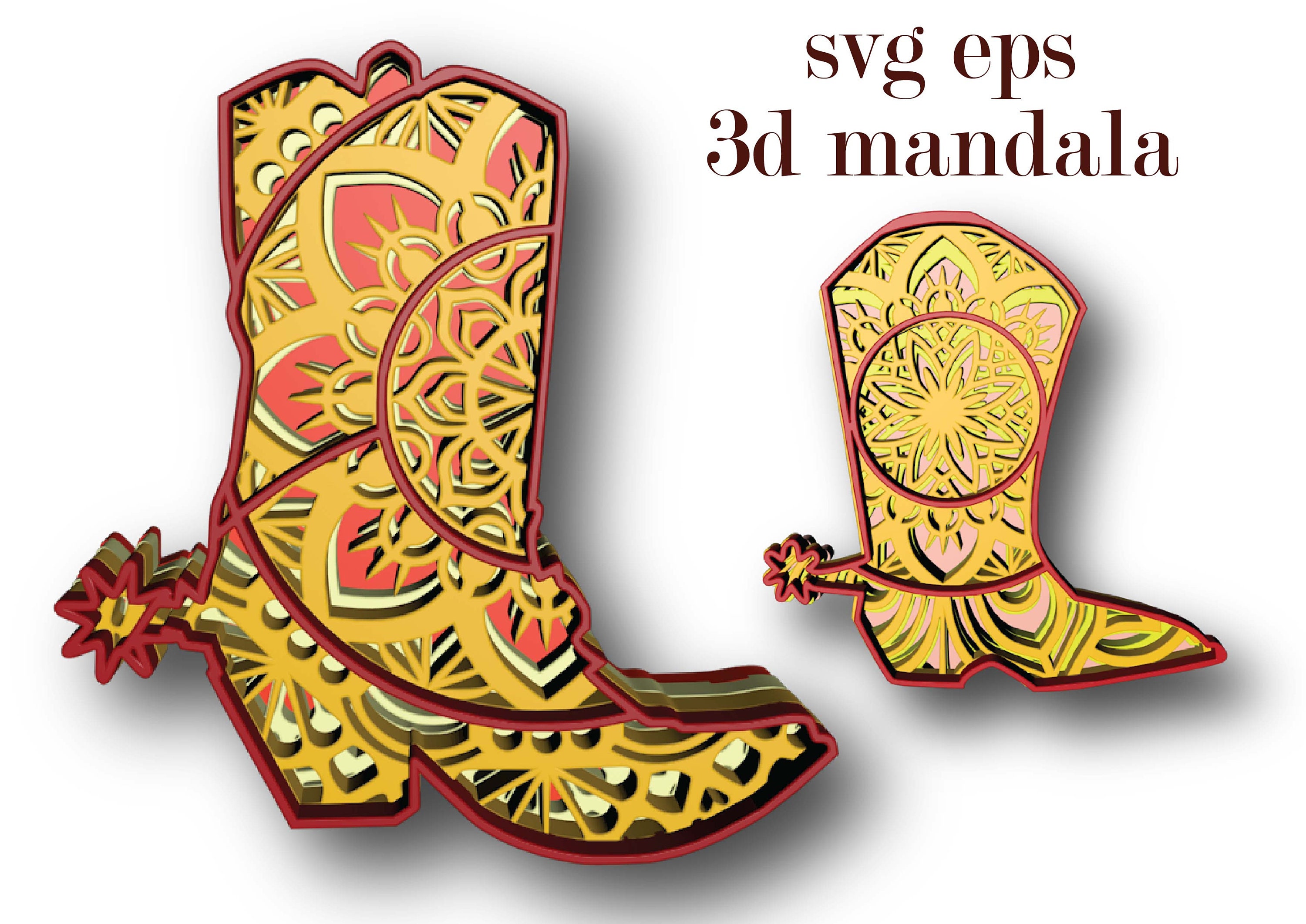 COWBOY BOOTS 3D Mandala 4 Layers Svg Eps Files Digital - Etsy Canada