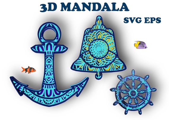 NAUTICAL 3D Mandala 4 Layerssvg Eps Files rudder | Etsy