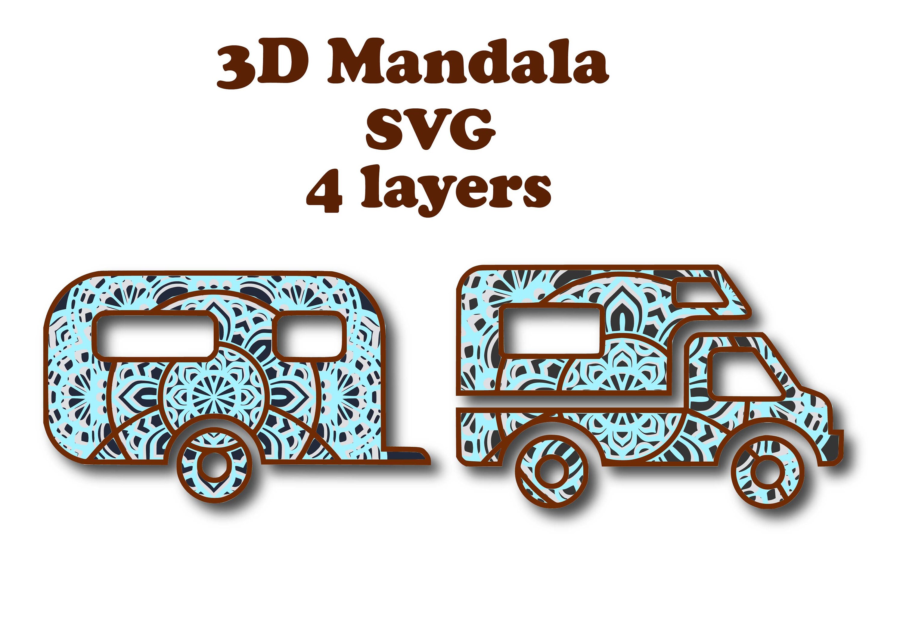 CAMPER and TRAILER 3D Mandala 4 Layers SVG Files | Etsy