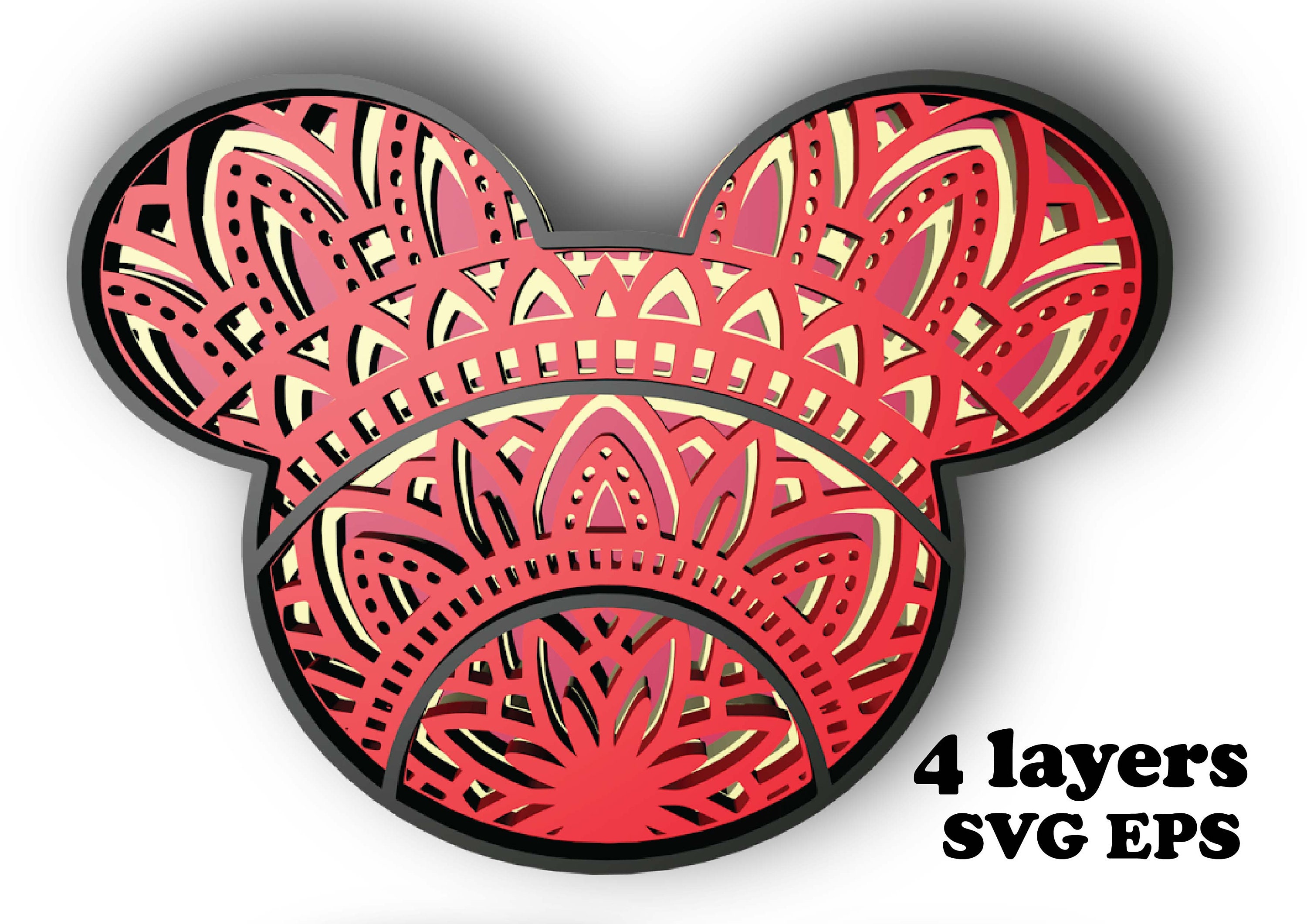 MICKEY MOUSE 3D Mandala 4 Layers SVG and Eps Files - Etsy