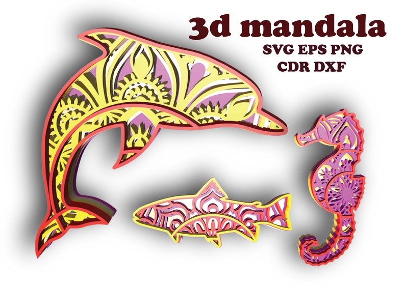 SEA LIFE 3 D Mandala 4 Layerssvg Eps Png Cdr Dxf digital | Etsy