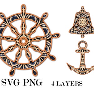 NAUTICAL ,3D Mandala 4 Layers,svg Eps Files ,rudder ,anchor,,bell ...