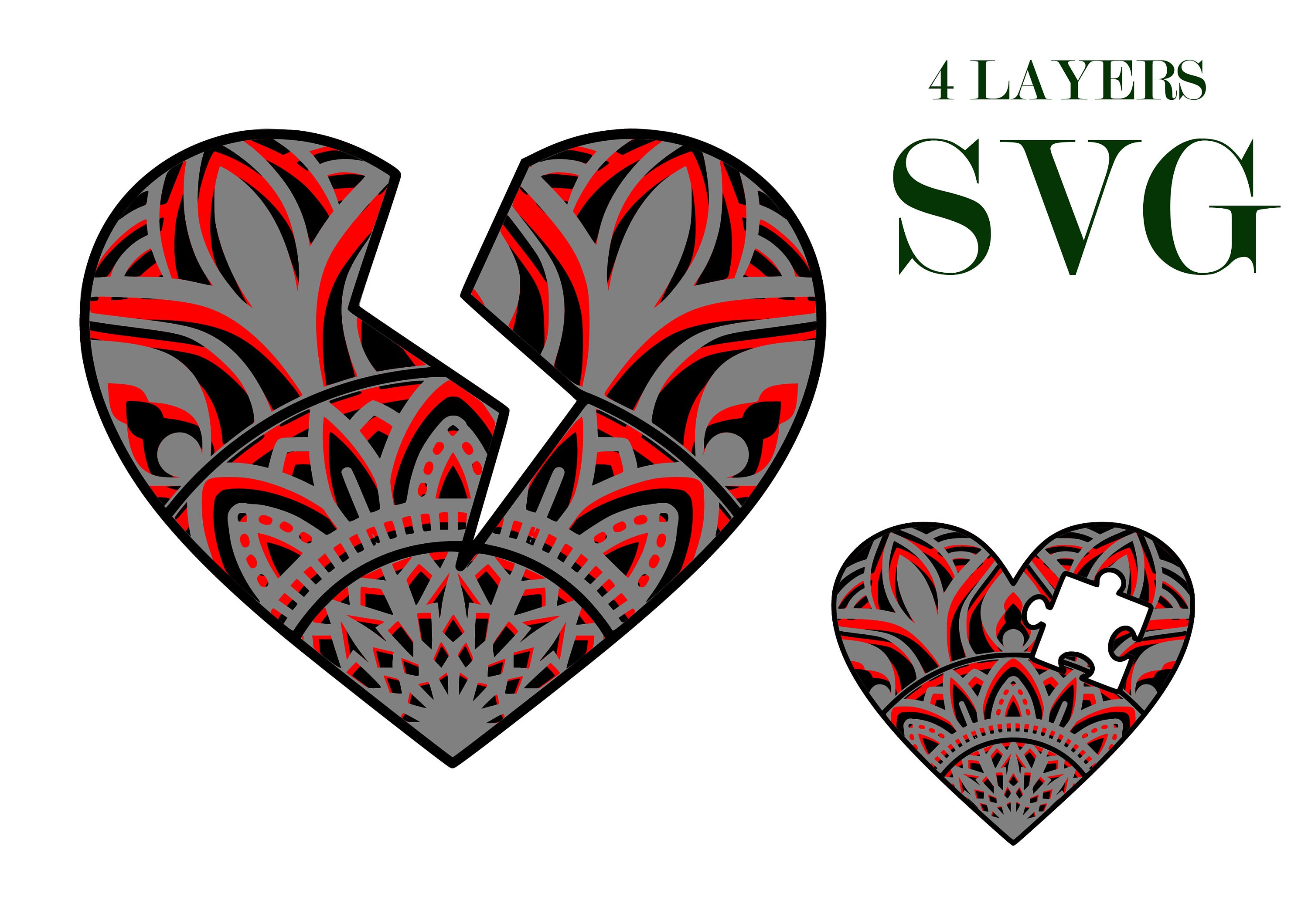 BROKEN HEART and PUZZLE Lost 3D Mandala 4 Layers Svg Eps - Etsy